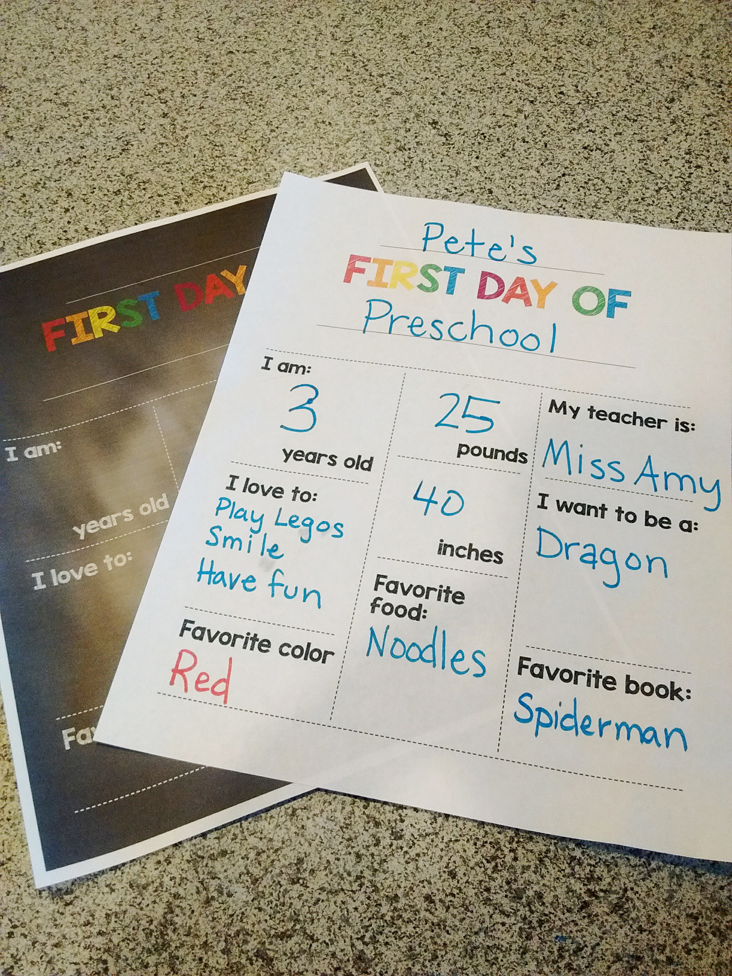 Fill-in-the-blank First day of School printable - My Silly Squirts