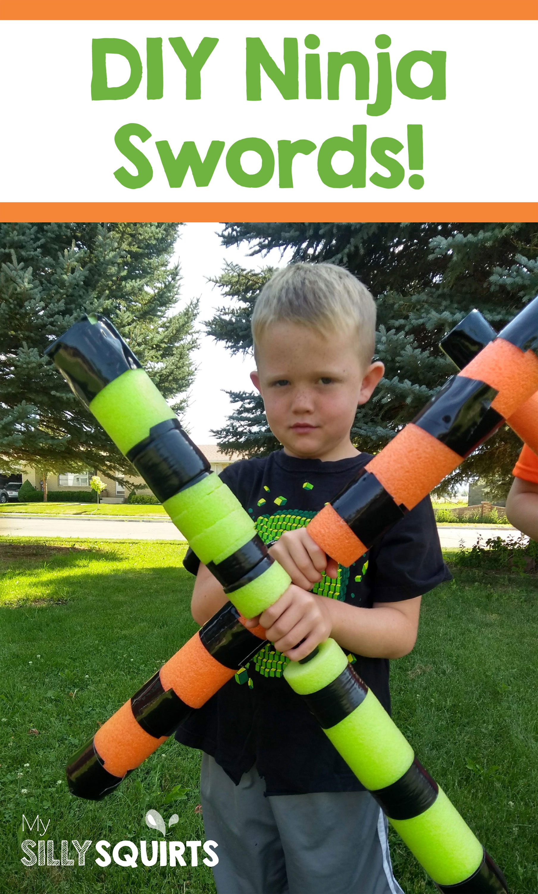 DIY pool noodle ninja swords - My Silly Squirts