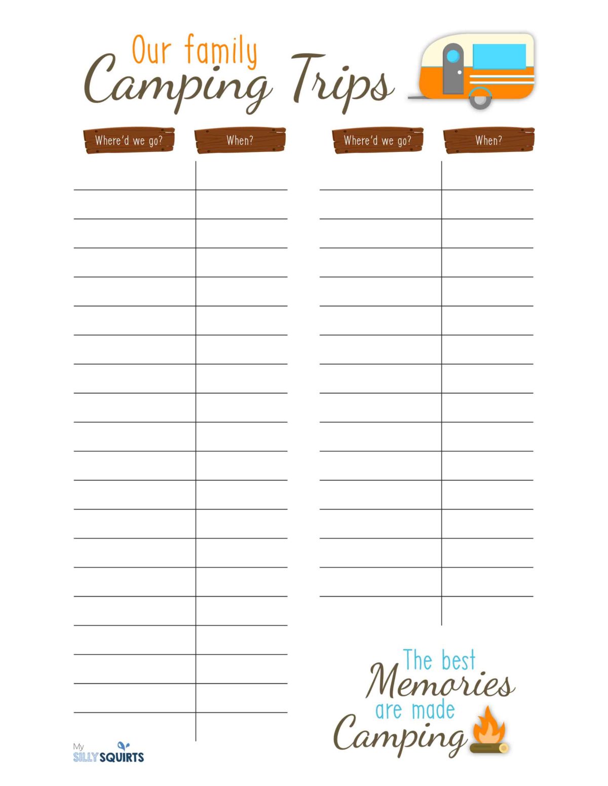 RV folks: Print your FREE printable camping travel log - My Silly Squirts