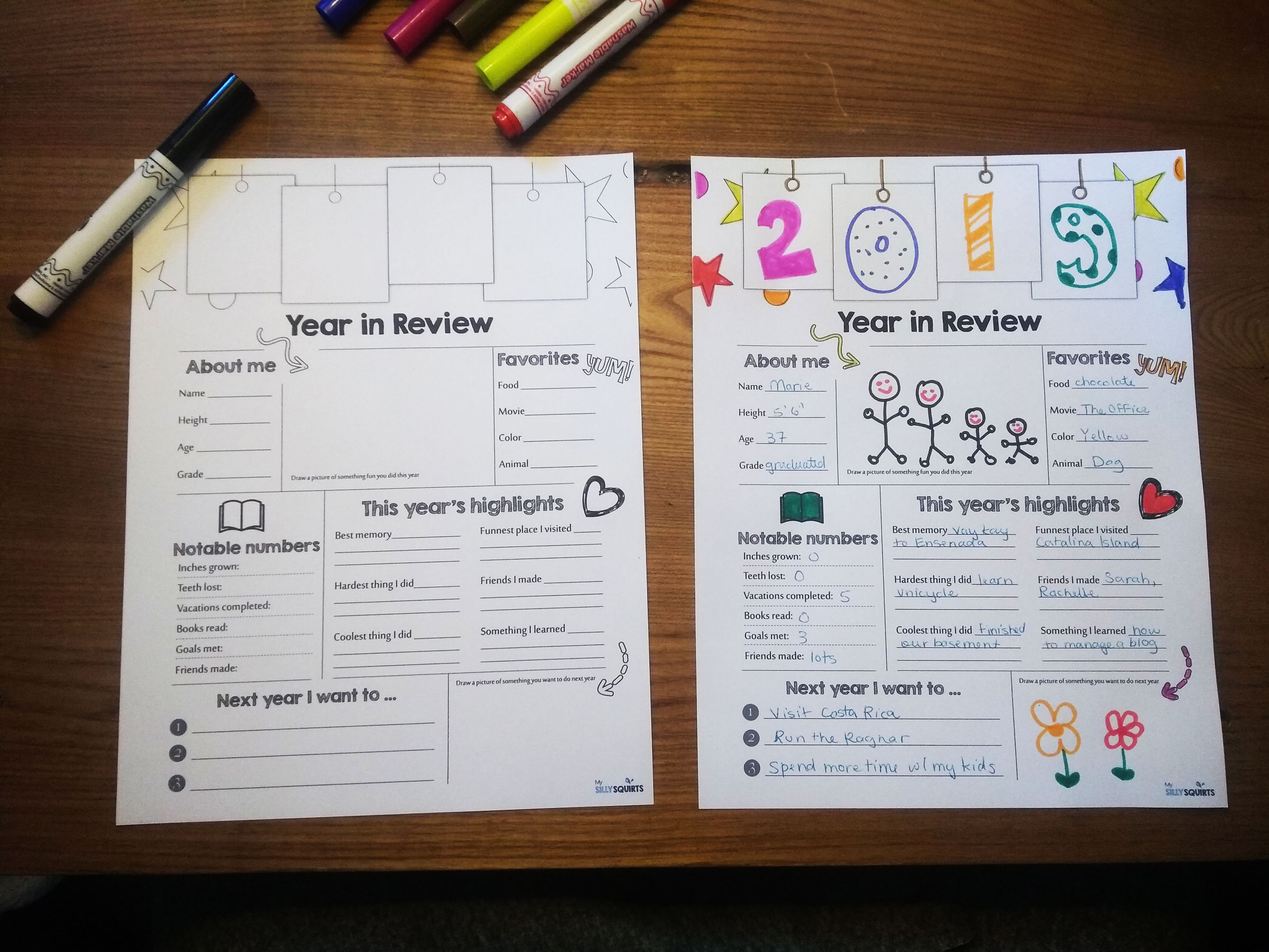 Capture memories with this FREE Year in Review printable - My Silly Squirts