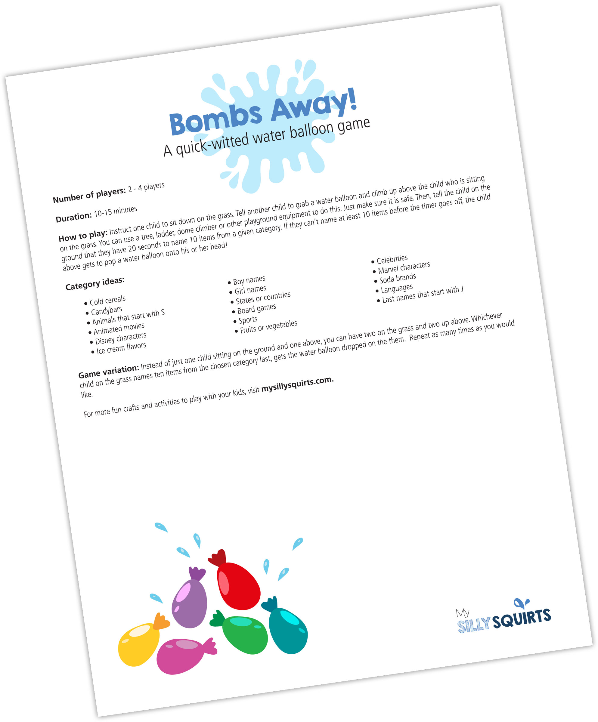 Bombs Away! Think fast with this fun water balloon game - My Silly Squirts
