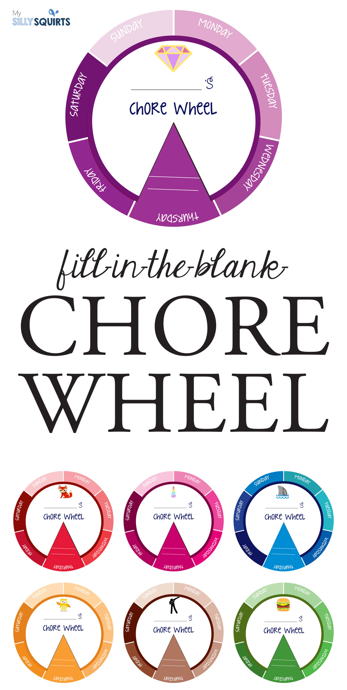 FREE daily fill-in-the-blank chore wheel - My Silly Squirts