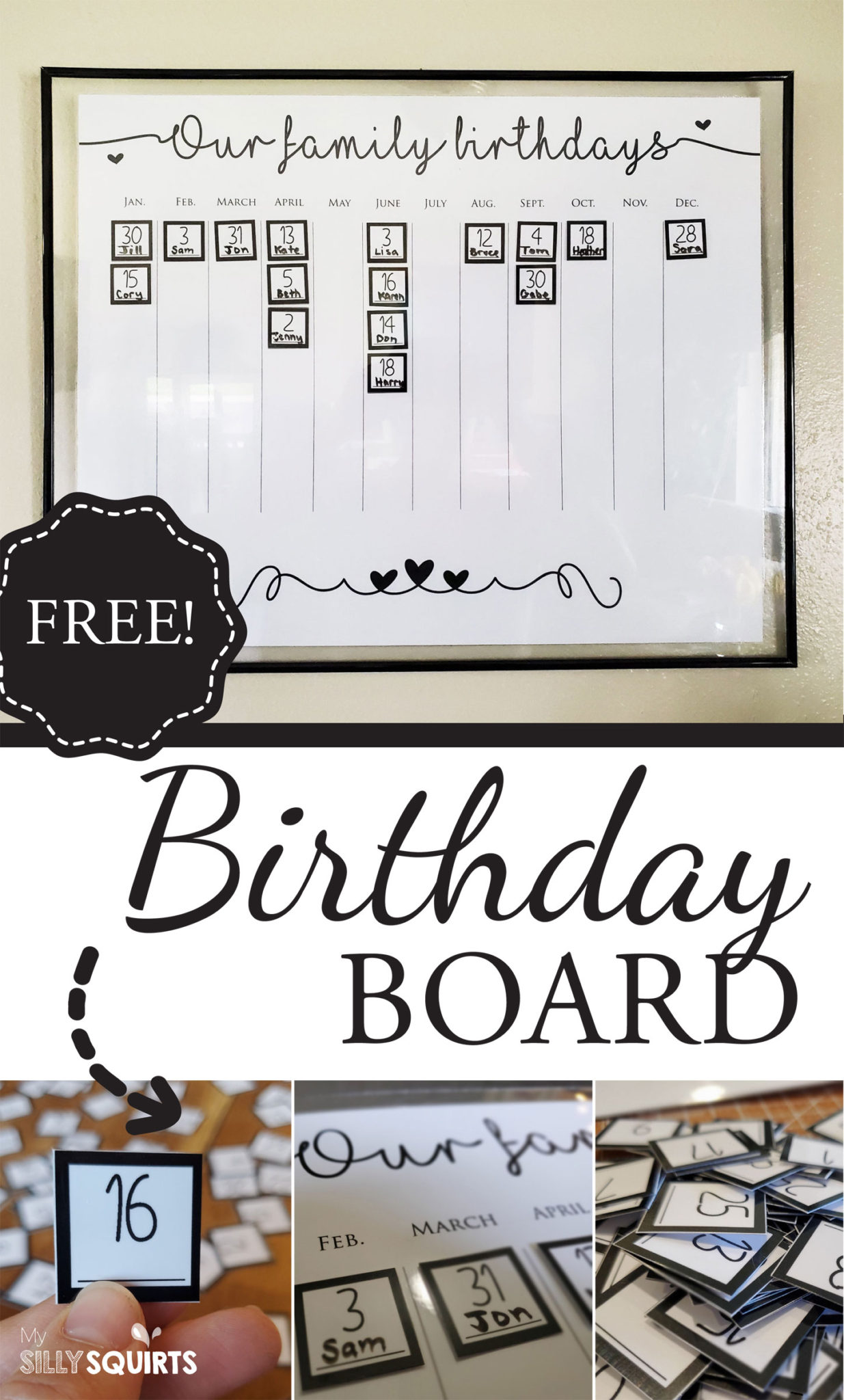 Never miss a birthday with this free family birthday board - My Silly ...