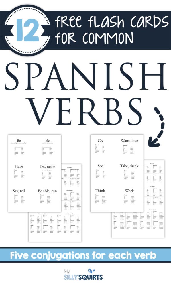 Print 12 free common Spanish verb conjugation flash cards - My Silly ...