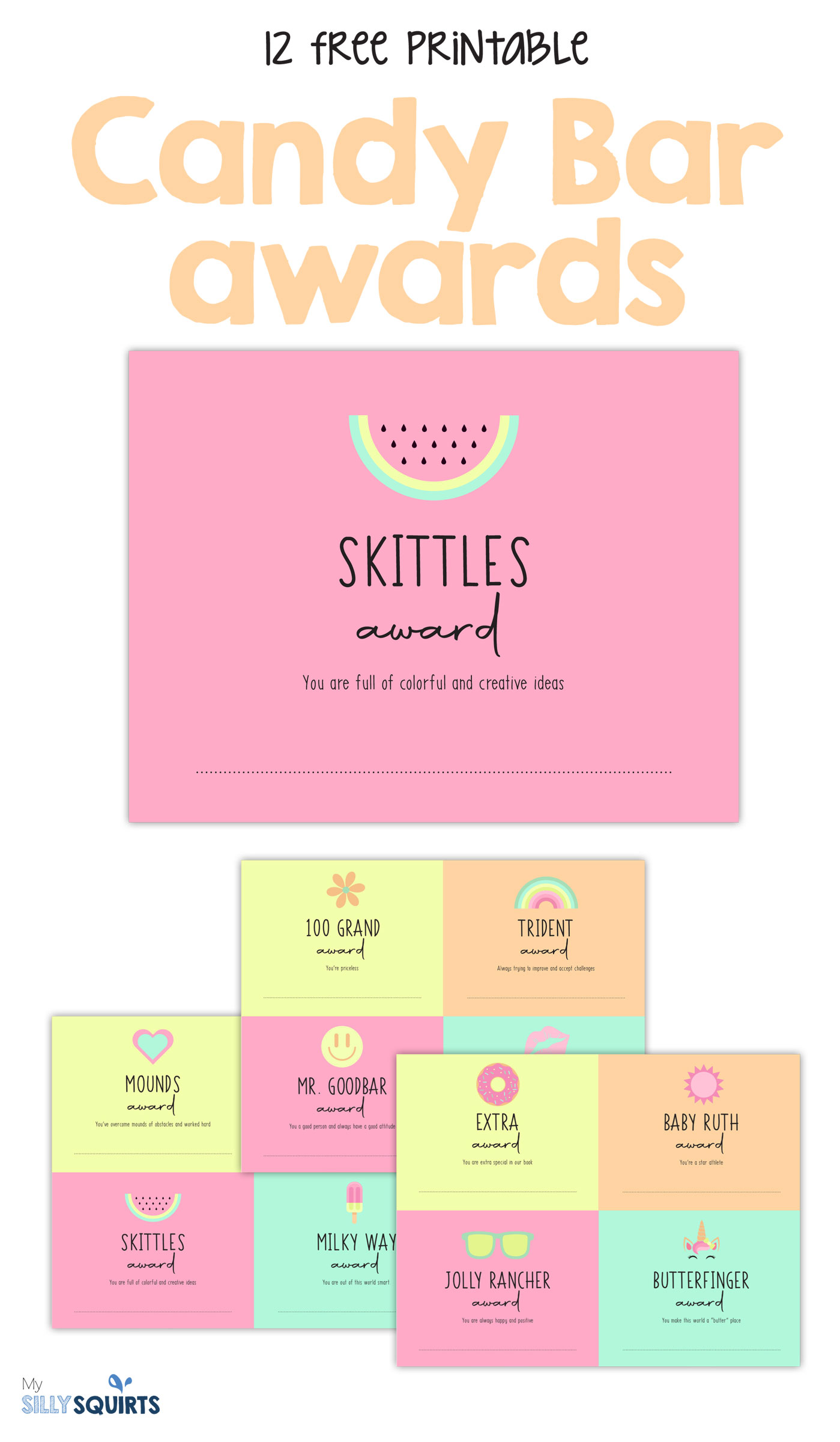 Print your free 12 adorbs candy bar awards cards - My Silly Squirts