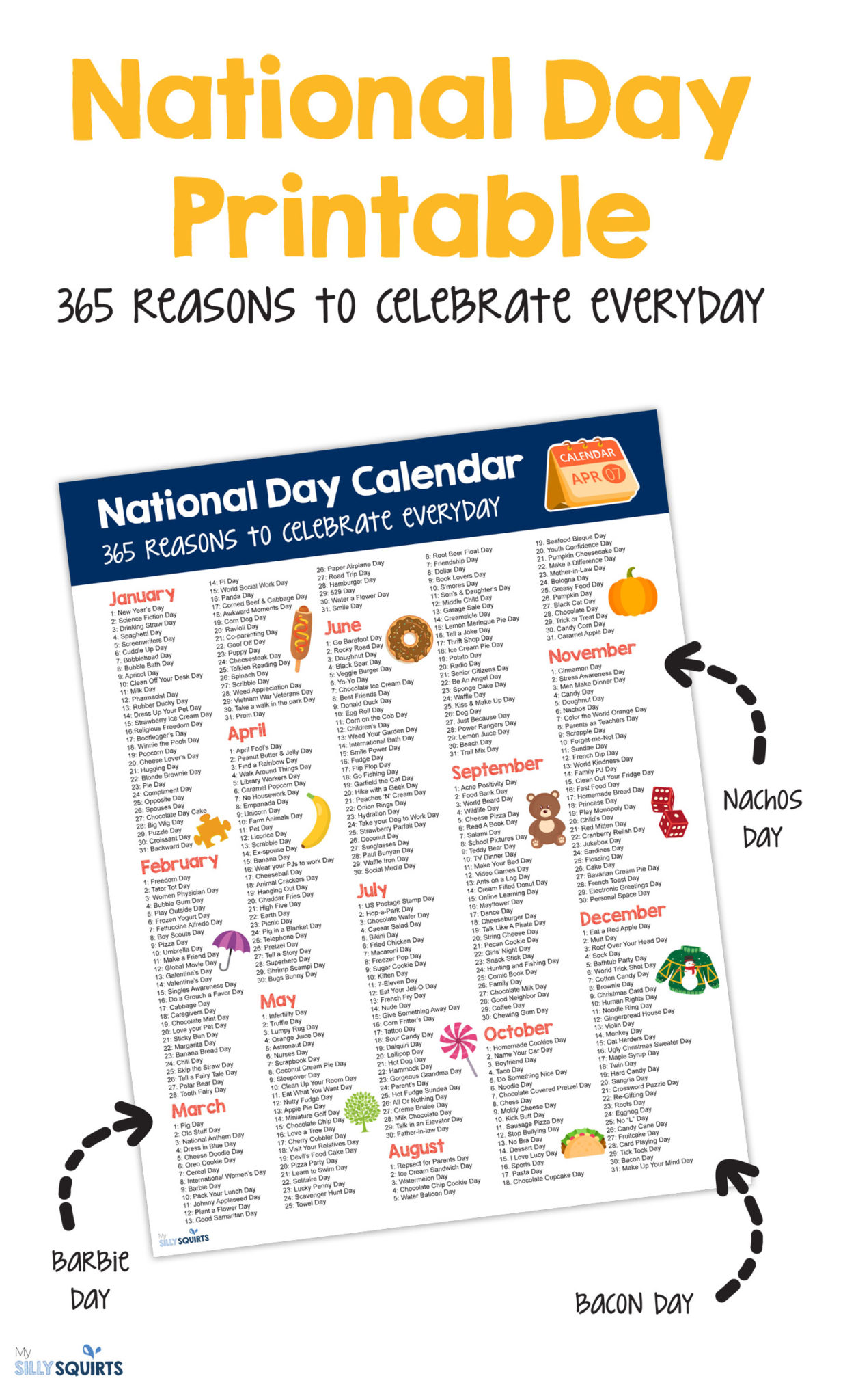 National Day Calendar: 365 reasons to celebrate everyday - My Silly Squirts