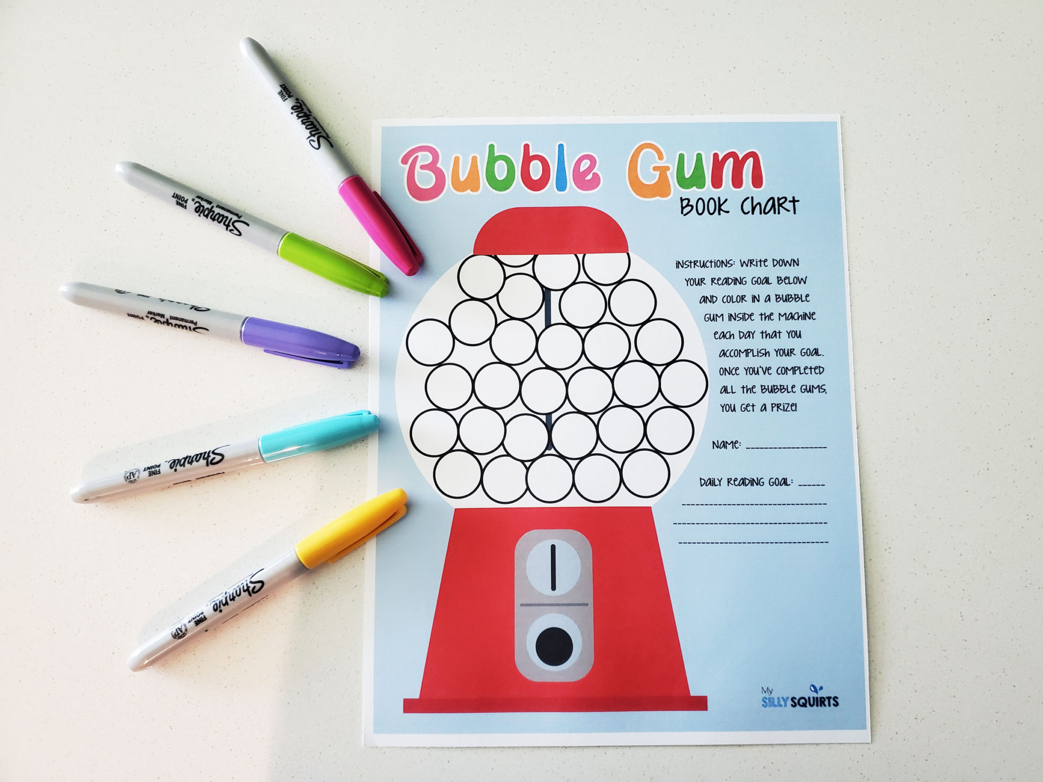 Bubble gum book chart: A printable reading chart for kids - My Silly ...
