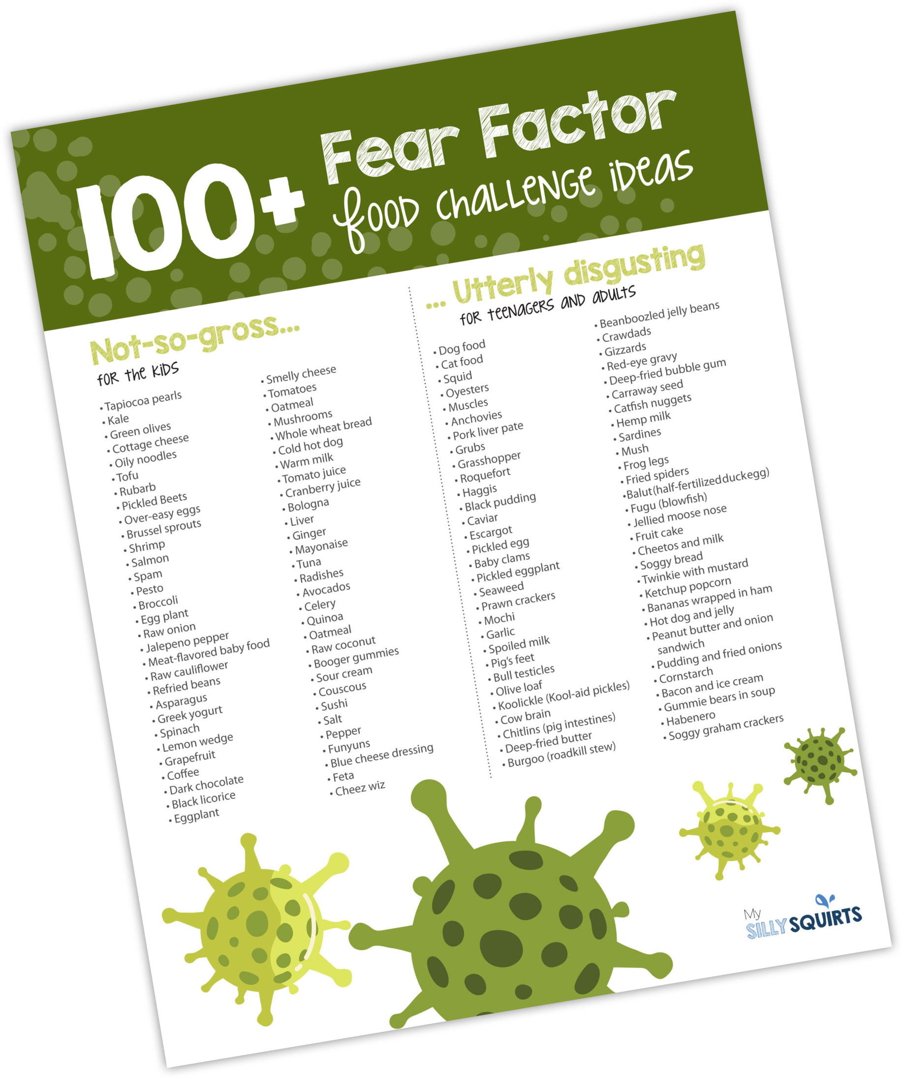 100 Fear Factor Food Challenge ideas for your next party - My Silly Squirts