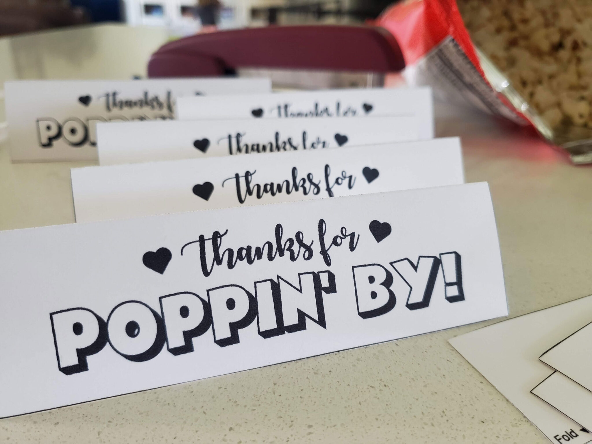 Thanks for poppin' by party favor tag free printable - My Silly Squirts