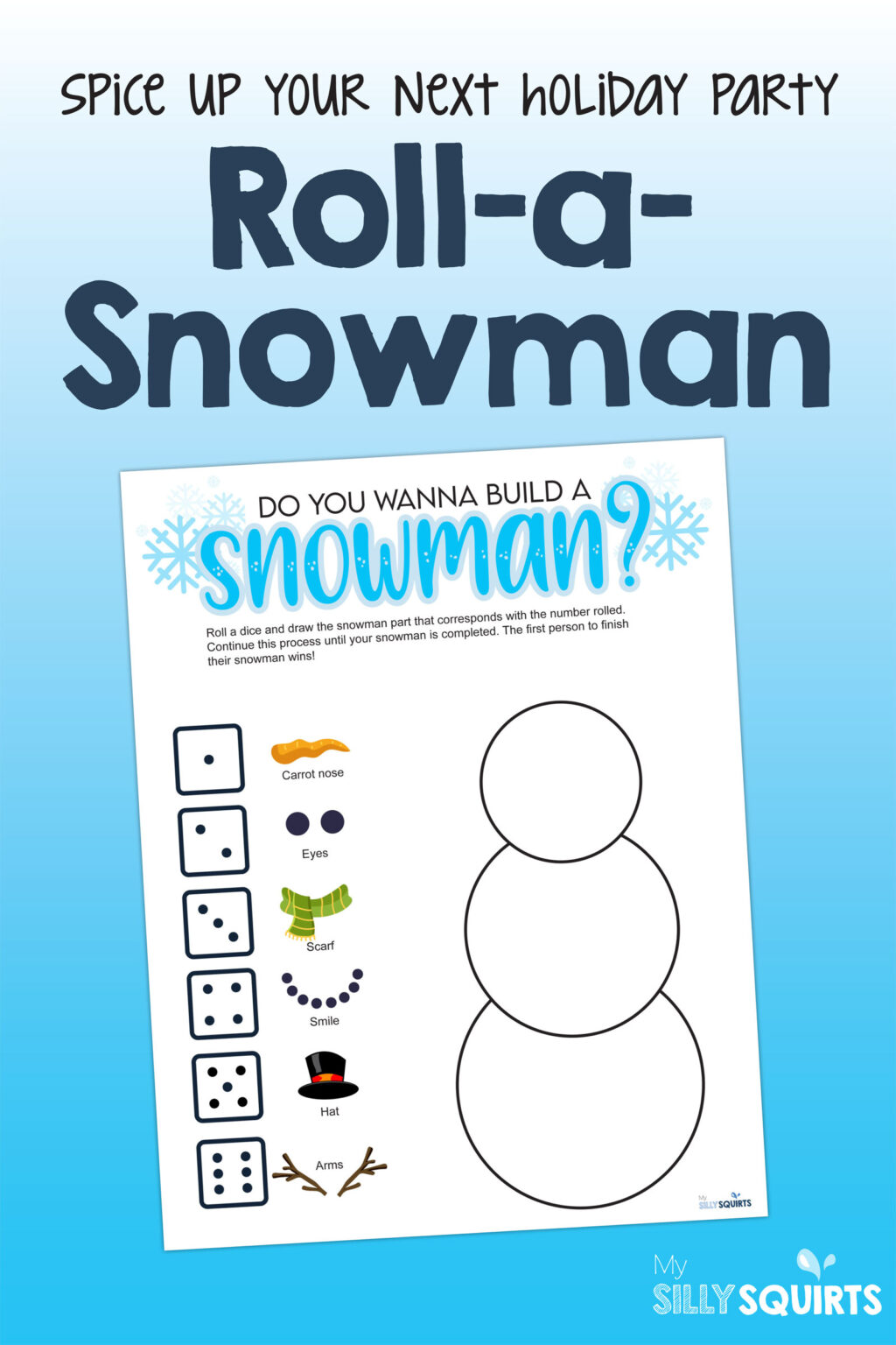 Play the Build A Snowman game at your next holiday party - My Silly Squirts