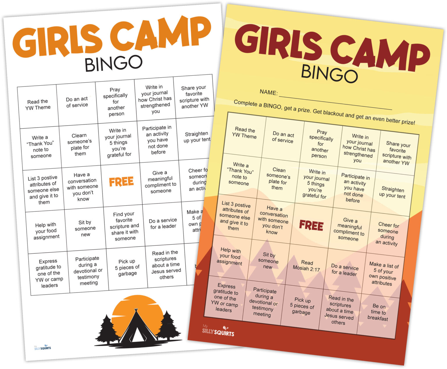 Girls Camp BINGO: One of the best LDS girls camp games - My Silly Squirts