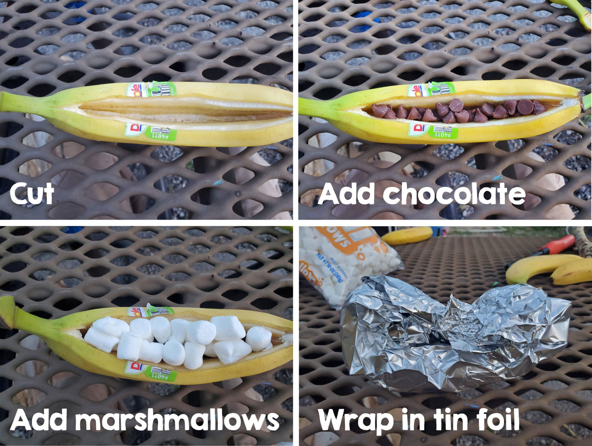 How to make campfire banana boats with three ingredients - My Silly Squirts