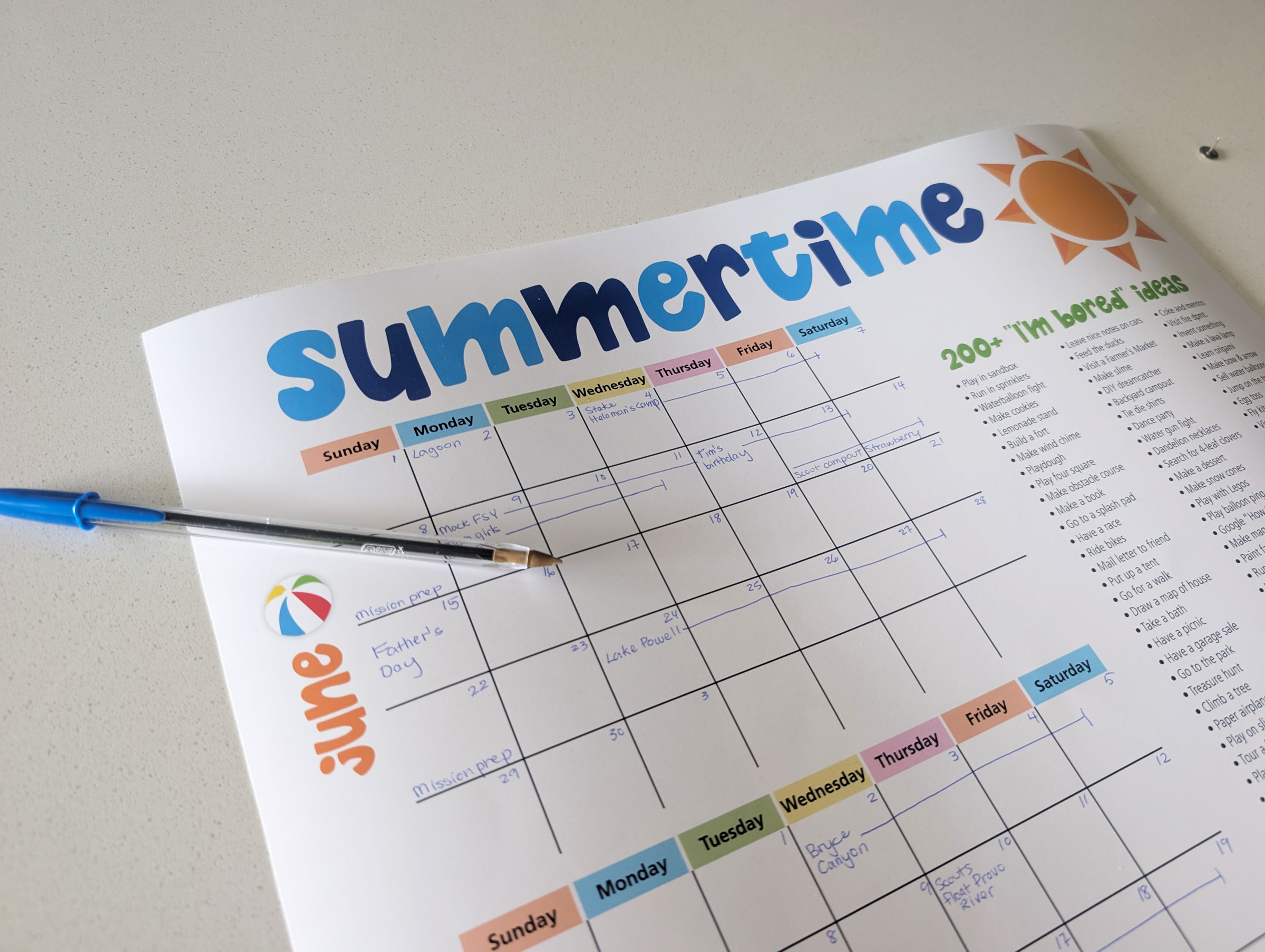 Boredom buster: printable summer calendar with 200+ activity ideas - My ...