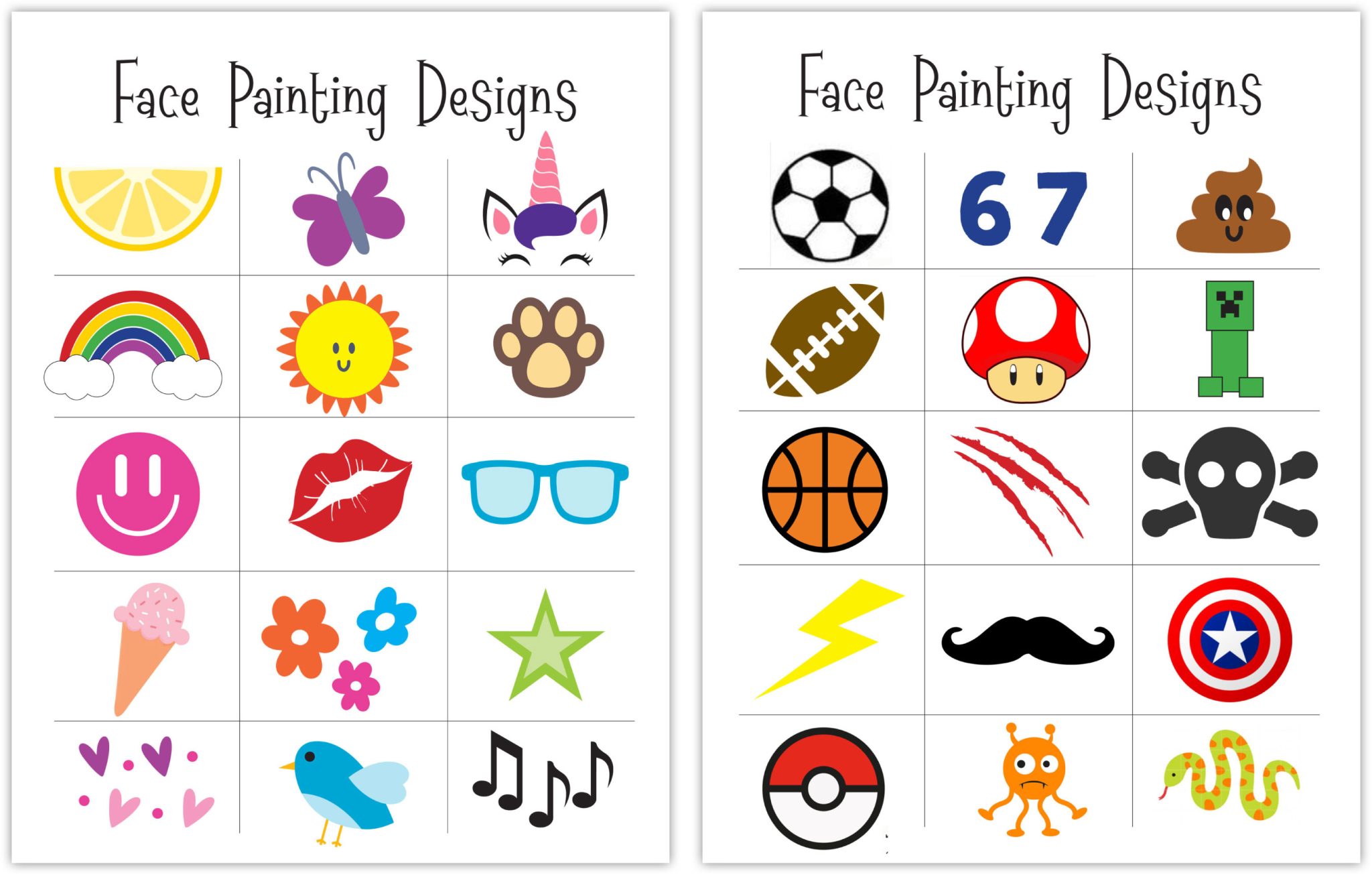 Beginner face painting ideas for kids (printable PDF) - My Silly Squirts
